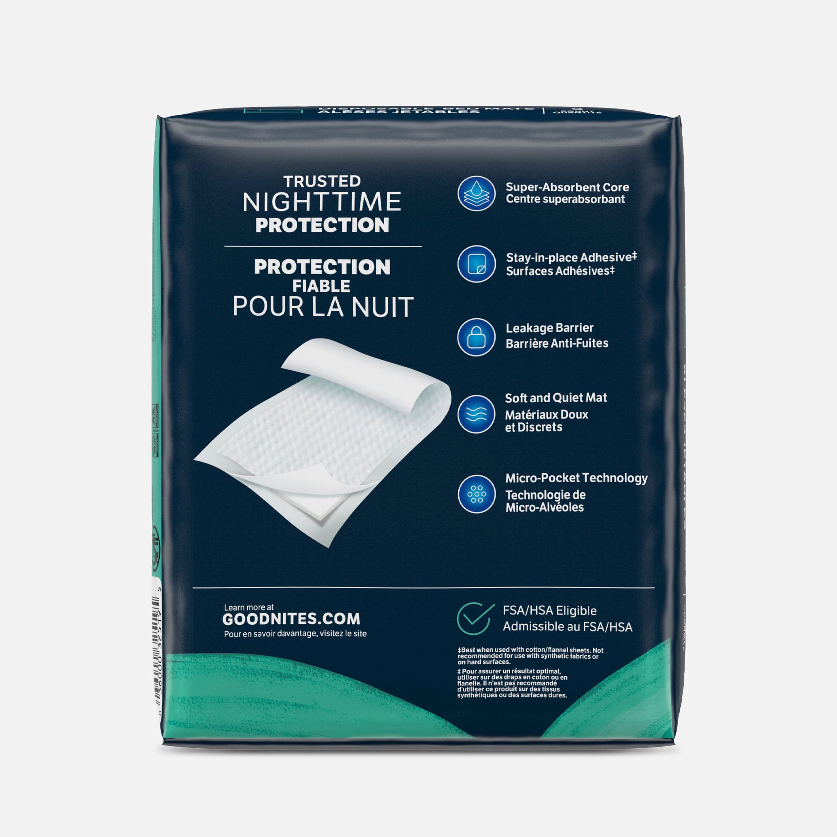 Goodnites Disposable Non-Slip Bed Mats for Bedwetting, 2.4 x 2.8 ft, 9 ct.